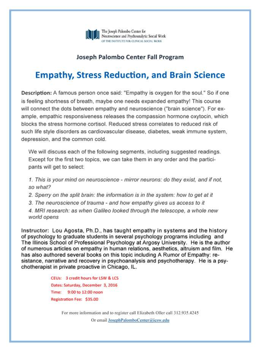 Empathy, Stress, Brain Science – fall program – Empathy Lessons